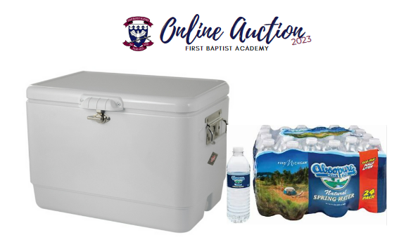 54 Qt Coleman Cooler w/ a case of Absopure Water