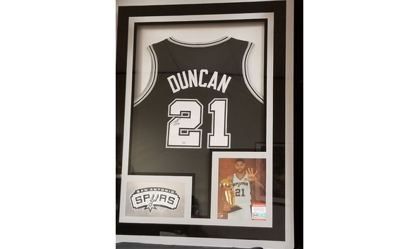 Custom Framed Tim Duncan Autographed & Certified Jersey