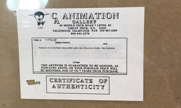 Art: Animalympics Panda Throwing Discus Original Animation Cel