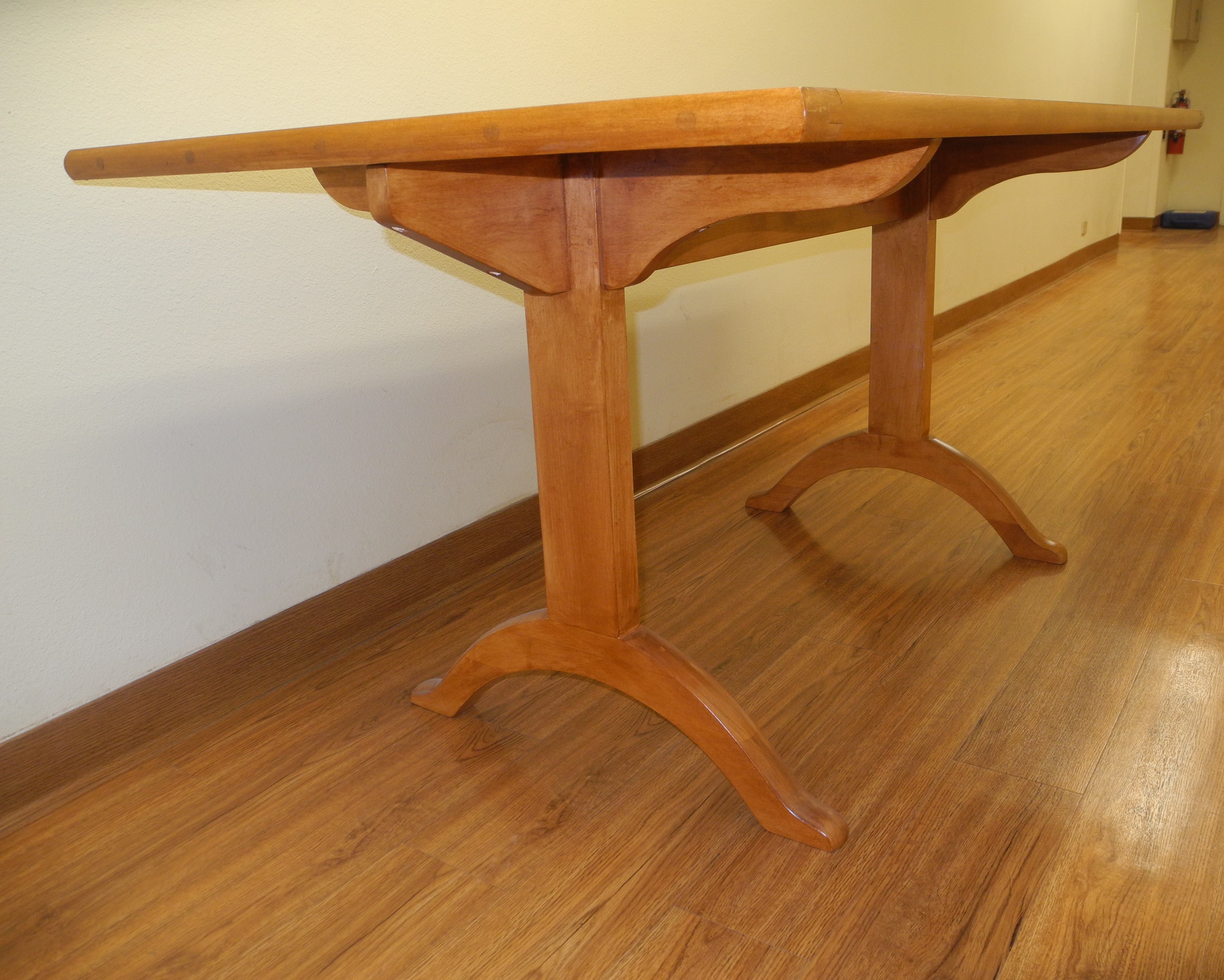 Shaker Style Trestle Table. Solid Maple, Medium Stain 5'x33"