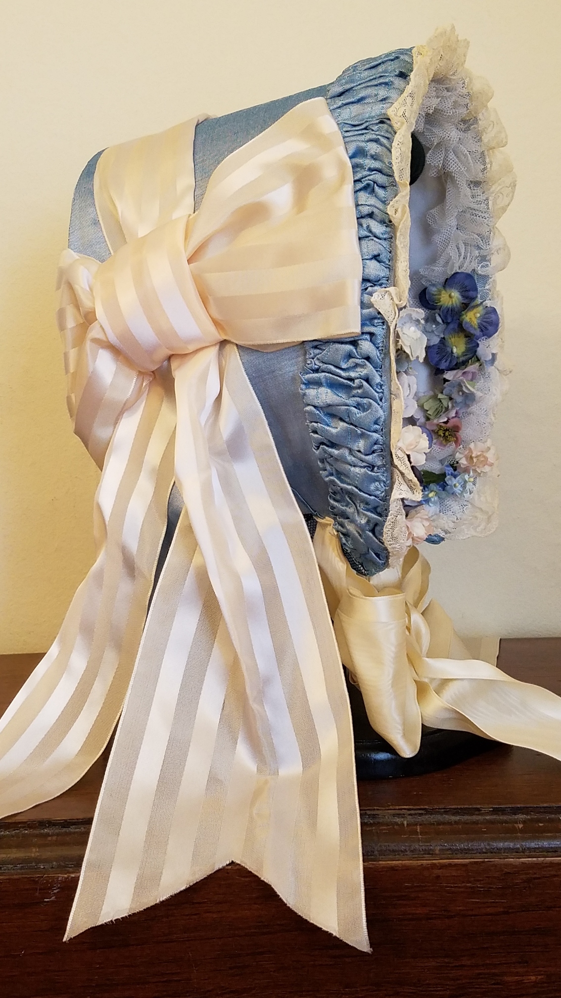 Historically Correct Ladies Ice-blue Silk Bonnet