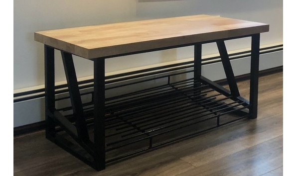 Butcher Block and Carbon Steel Hallway Bench