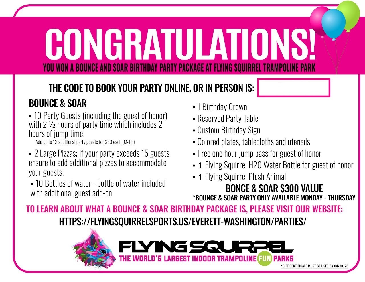 🎉 Bounce & Soar Birthday Party Package - Flying Squirrel 🎈