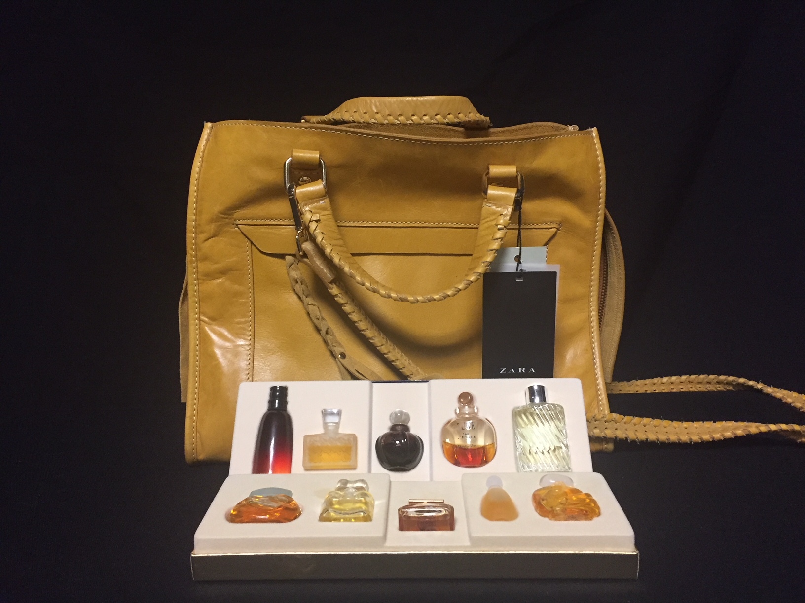 Zara Messenger Leather Handbag & Mini Parfums