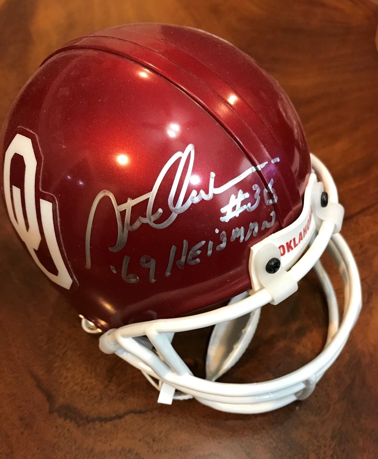 Steve Owens Signed Mini OU Football Helmet