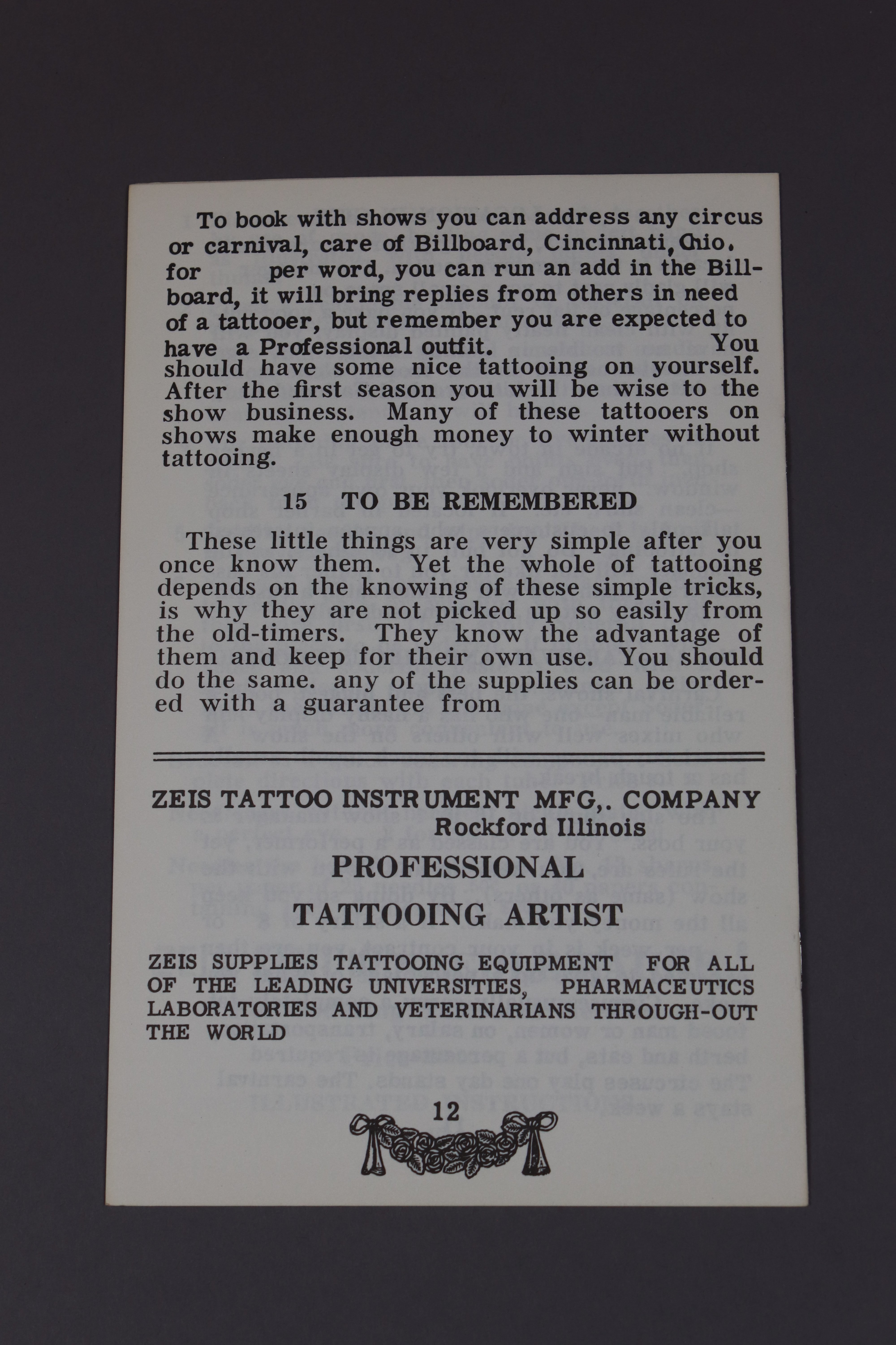 Milton Zeis Tattoo Orig. Artist Guide 1960 #1