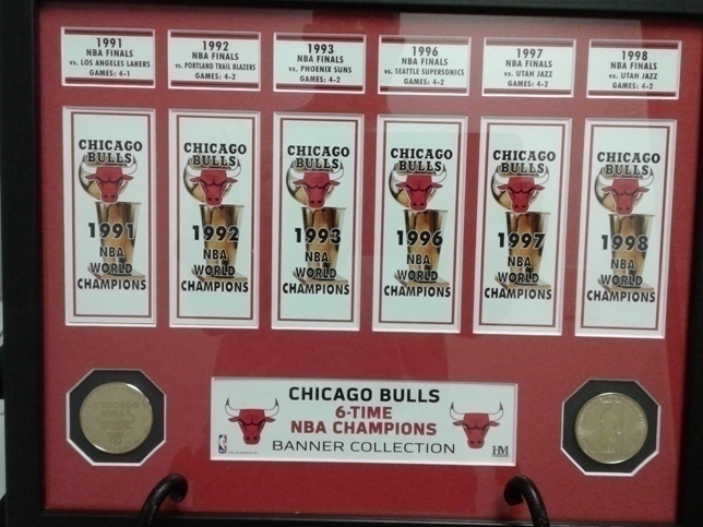 "Custom Framed Championship Bulls Banners with Coin"