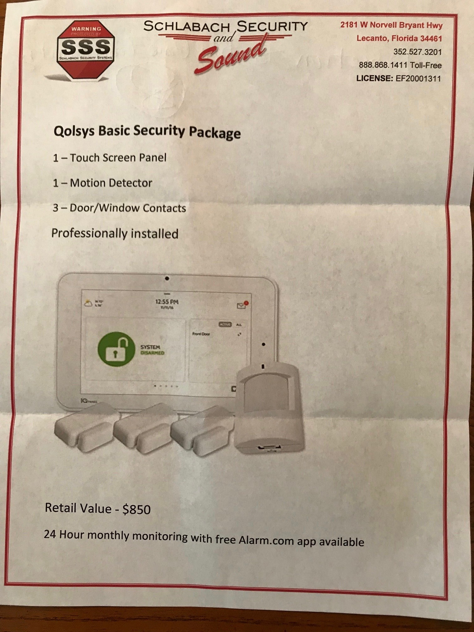 Alarm System - One Touch Screen Panel, One Motion Detector, Three Door ...