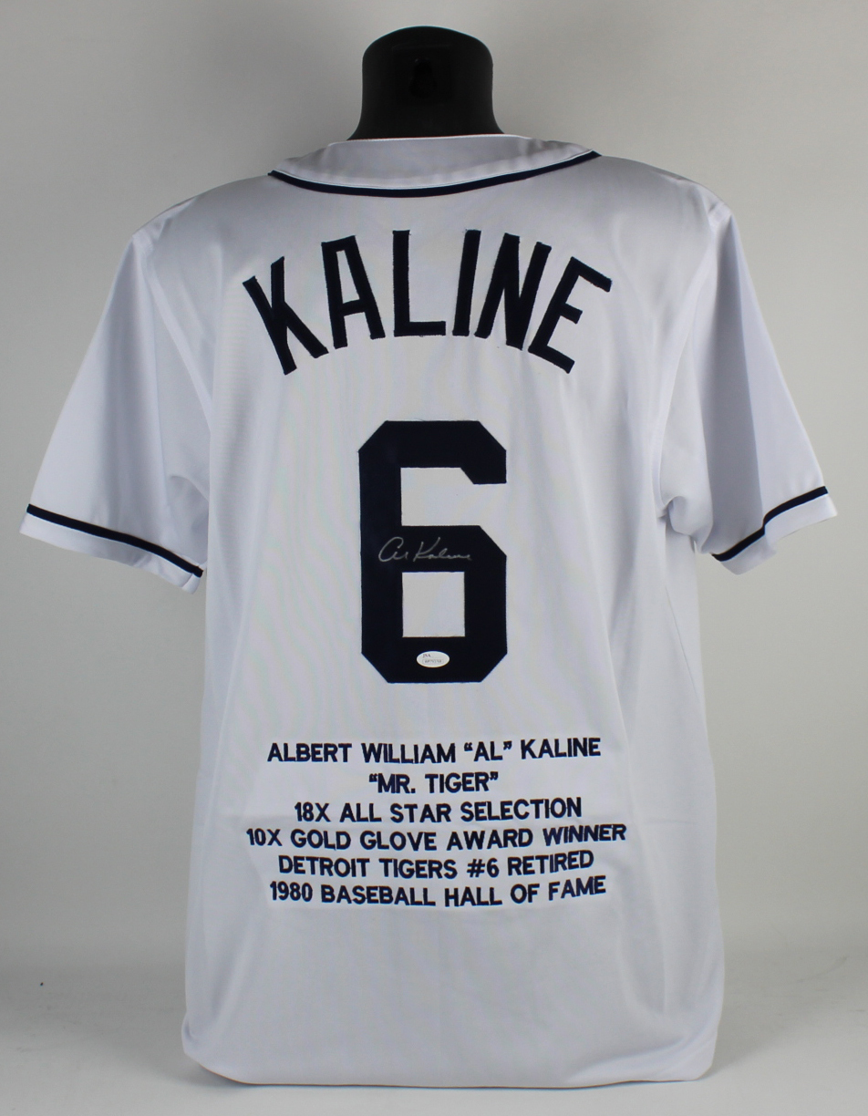 Al Kaline signed custom unframed white stat jersey