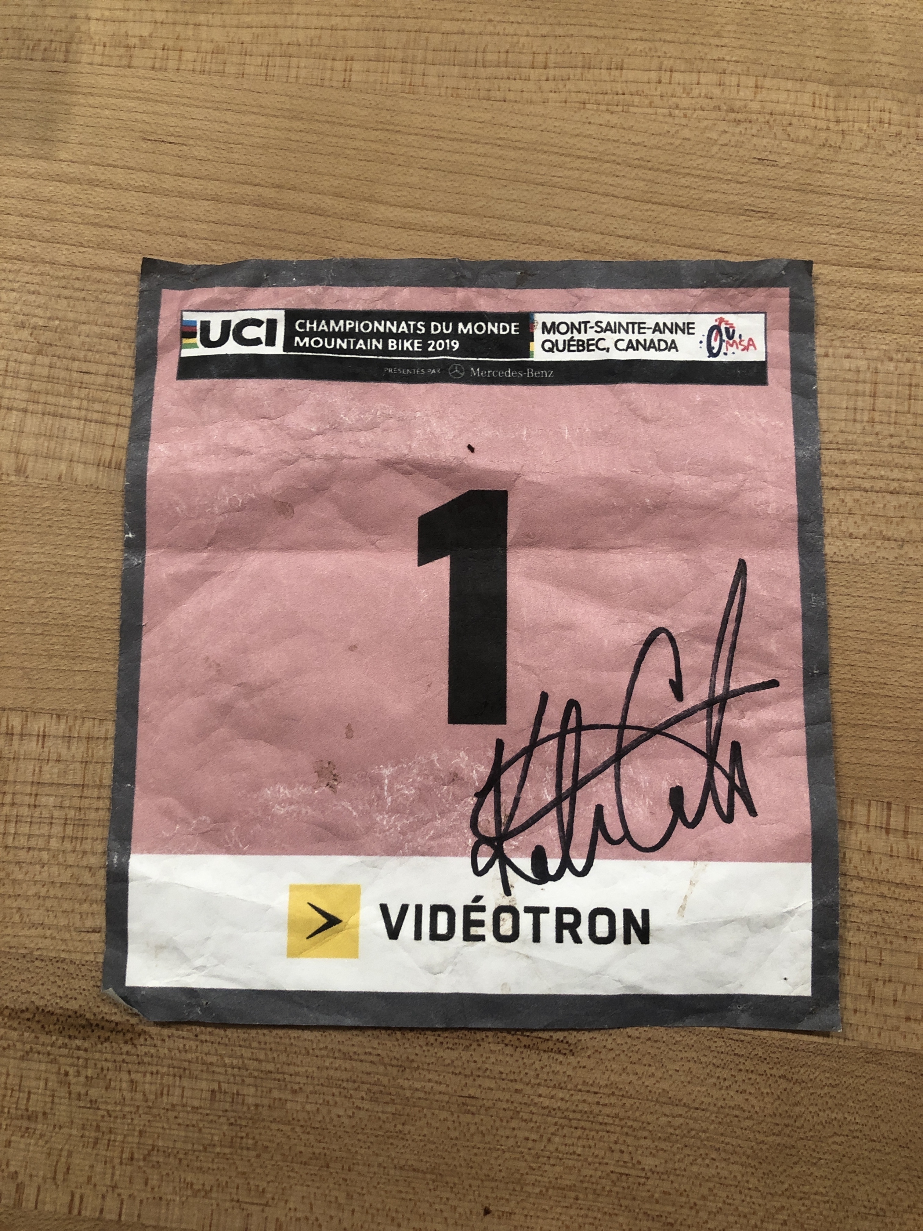 Kate Courtney's Signed 2019 World Cup Back # Plate