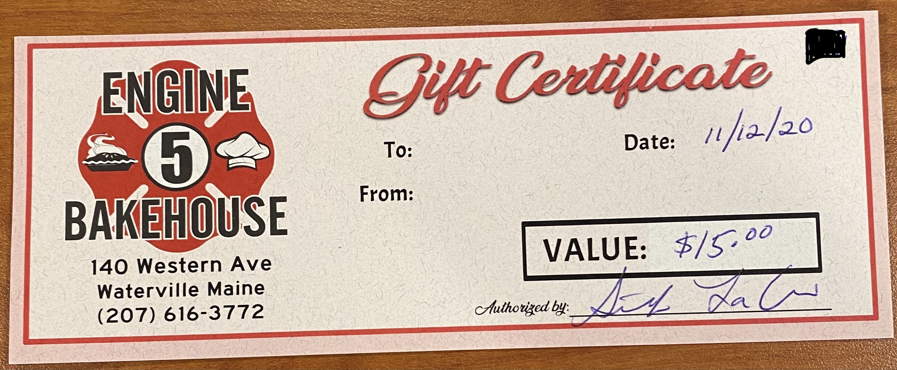 Engine 5 Bakehouse $15 Gift Certificate