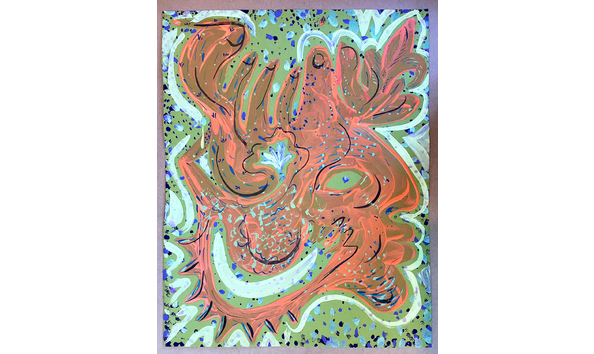 Painting on Bangladeshi jute paper by artist Meena Hasan - Imposter 2