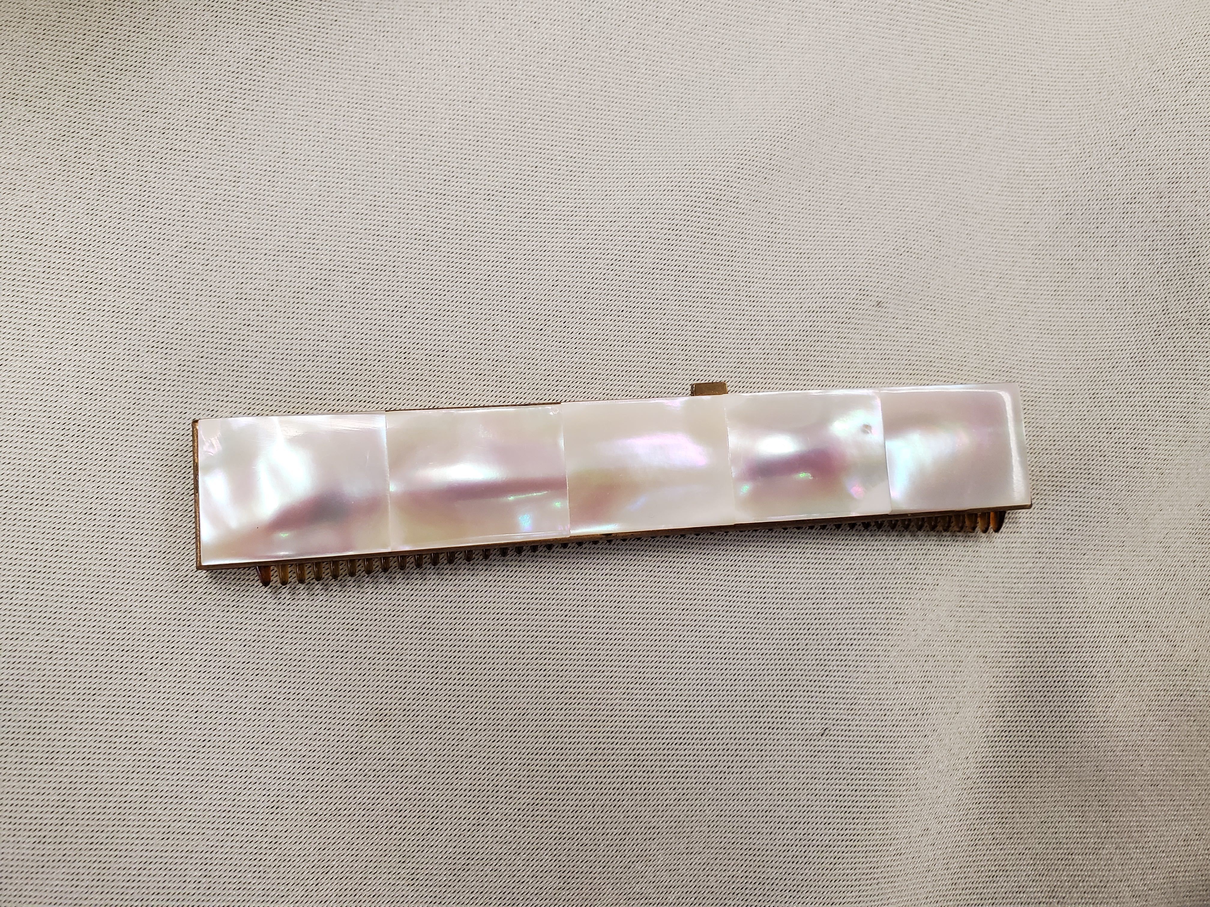 Antique Brass and Mother of Pearl Retractable Comb