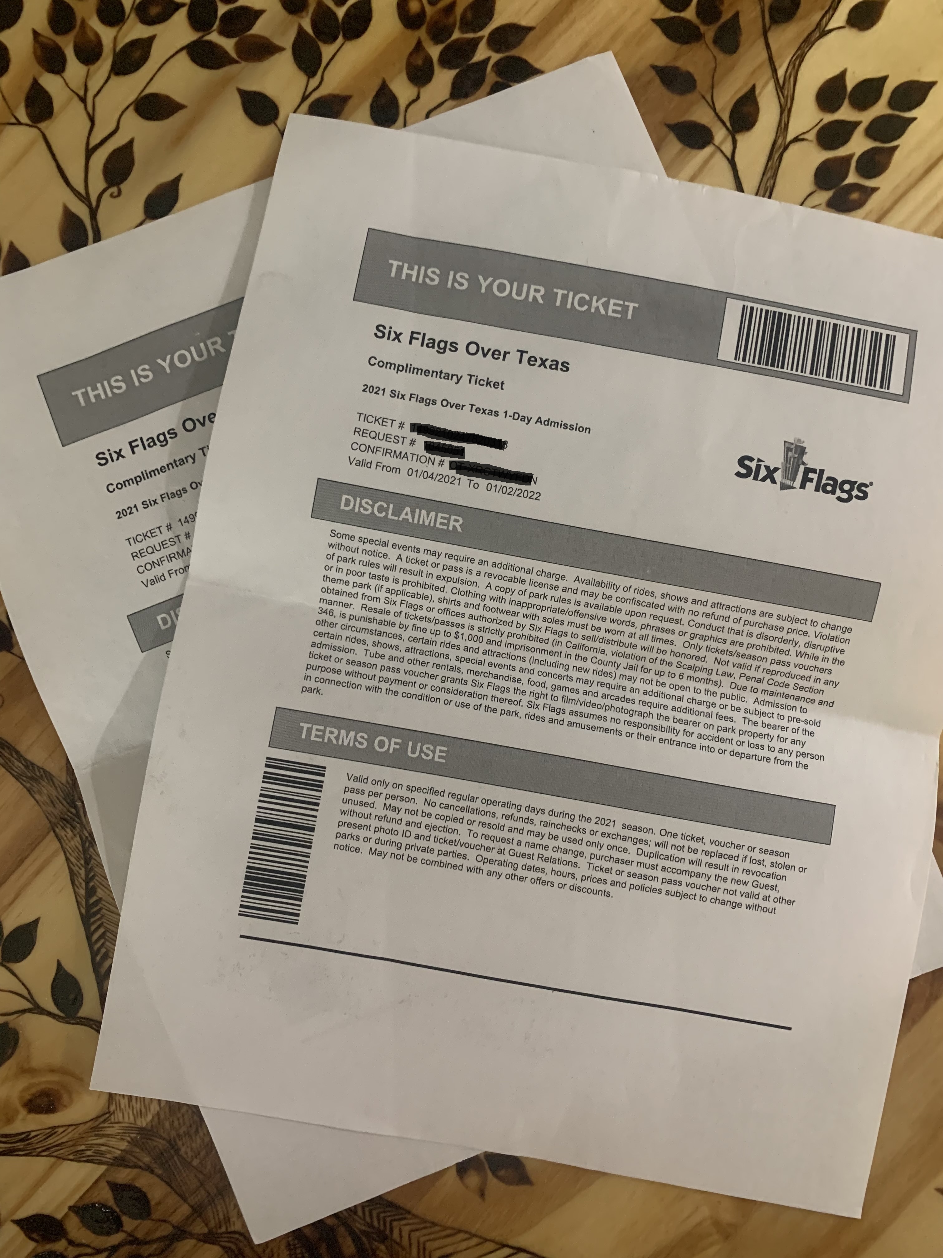 2 One Day Tickets to Six Flags