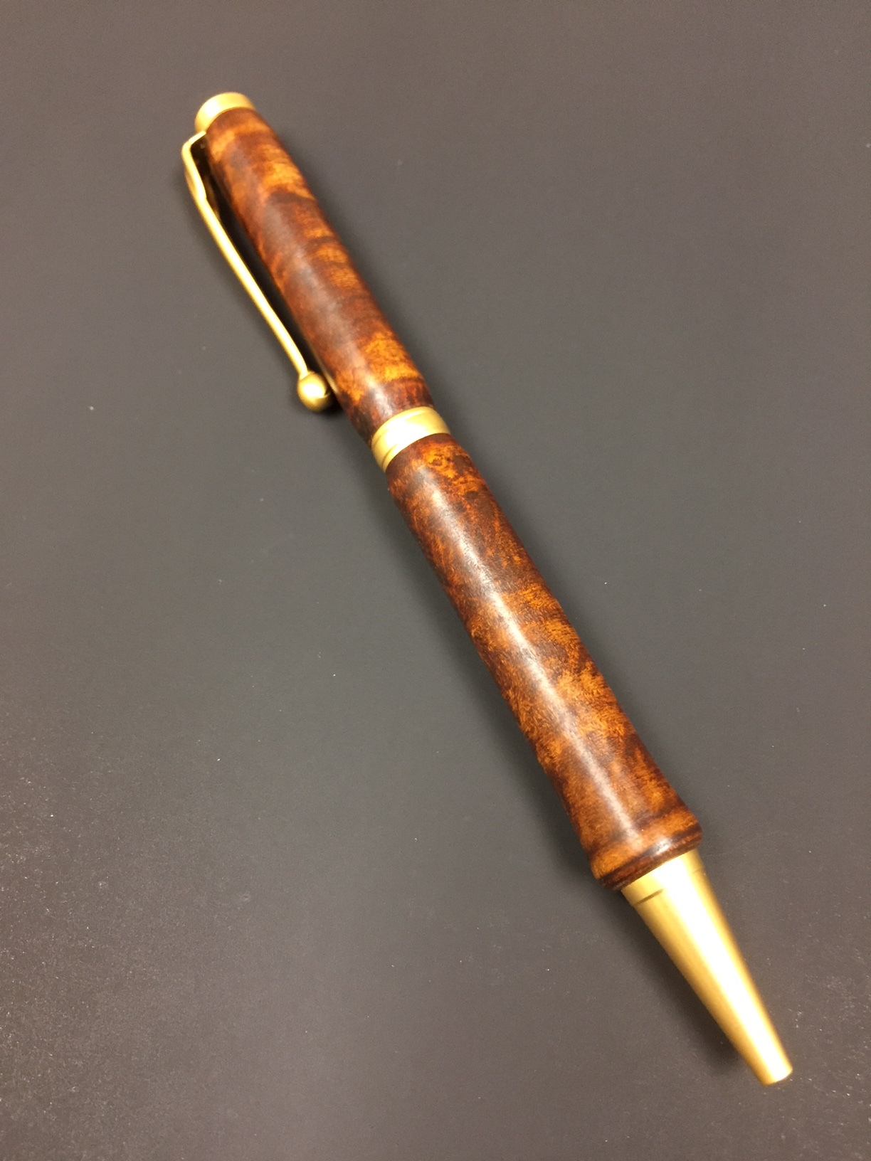 Handmade Canadian Tiger Maple-dyed brown pen