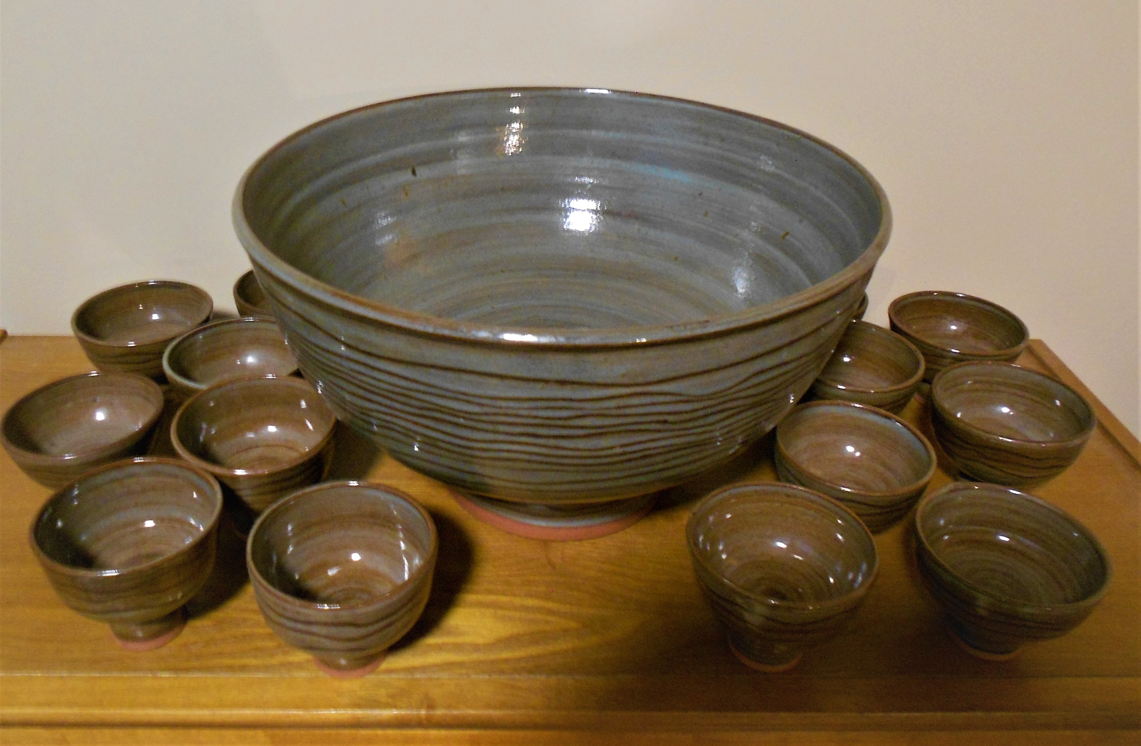 Mid-century Pottery Bowl and Matching Cups made by Marg Loring