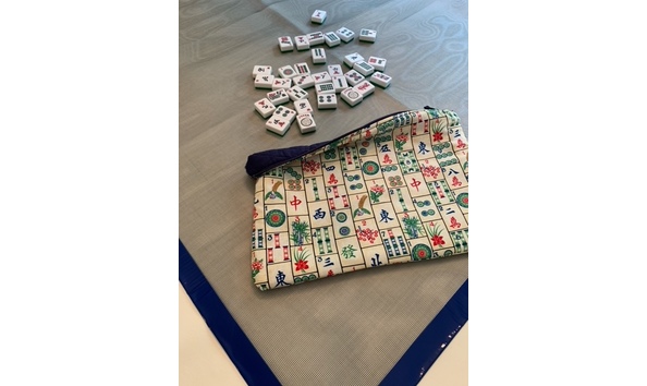 T&T Luncheon - Navy Blue Mahjong table mats with matching quilted tile bag